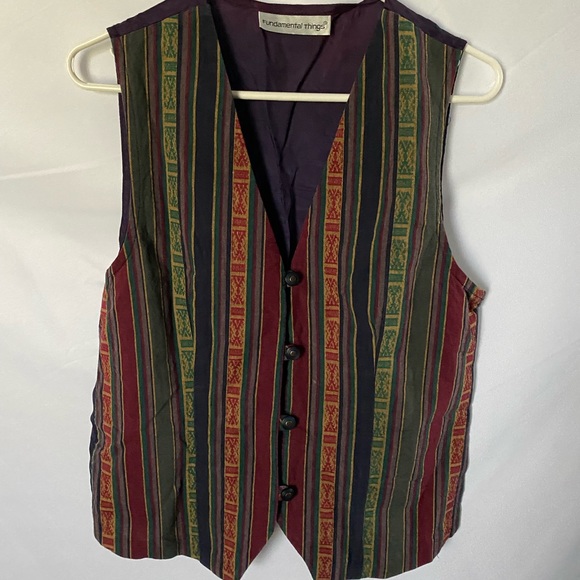 Vintage | Jackets & Coats | Vintage Stripe Pattern Vest Maroon Green Yellow | Poshmark